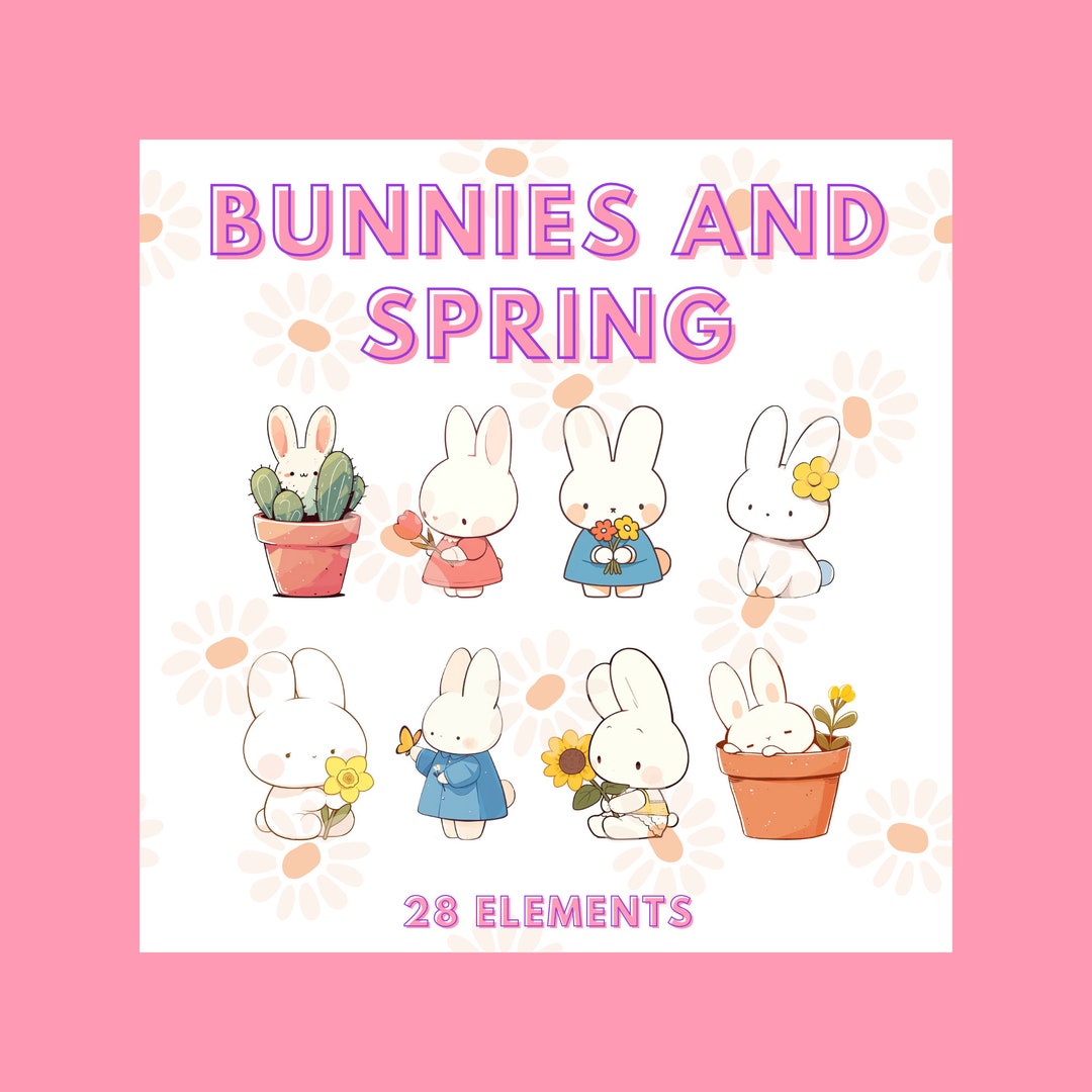 28 Kawaii Bunnies PNG SVG - Cute Kawaii Animal Clipart, Printable ...