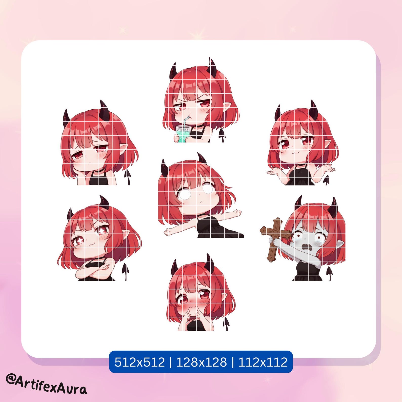 Red Haired Devil Girl Twitch / Discord Emotes / Stickers (21 Pack ...