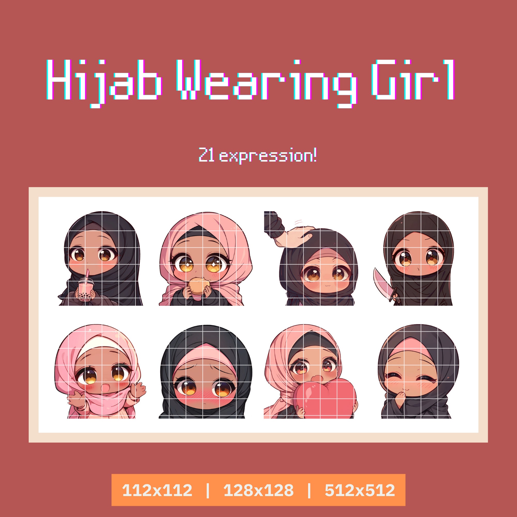 21 Twitch Emote Girl in Hijab Stickers Bundle, Pack Discord, Youtube ...