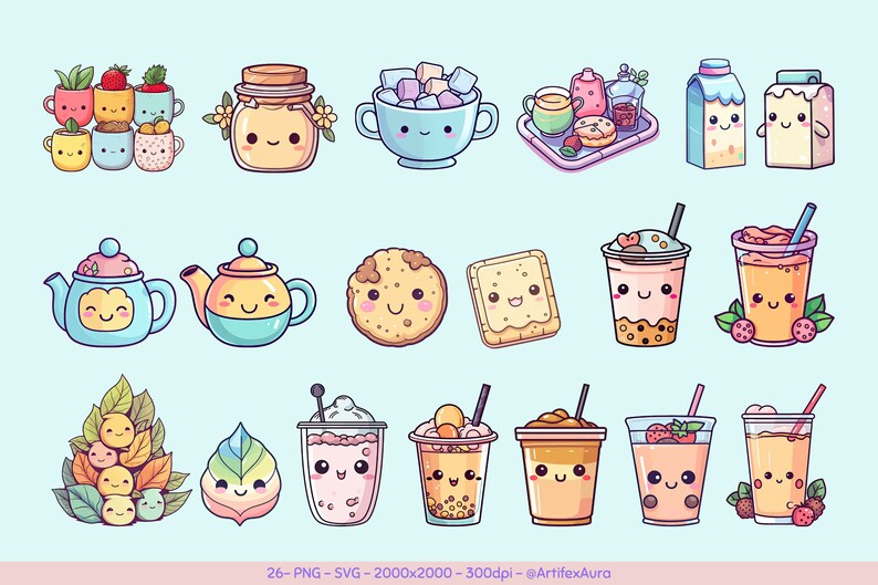 58 PNG SVG Kawaii Tea Clipart Bundle Kawaii (Instant Download) - Etsy