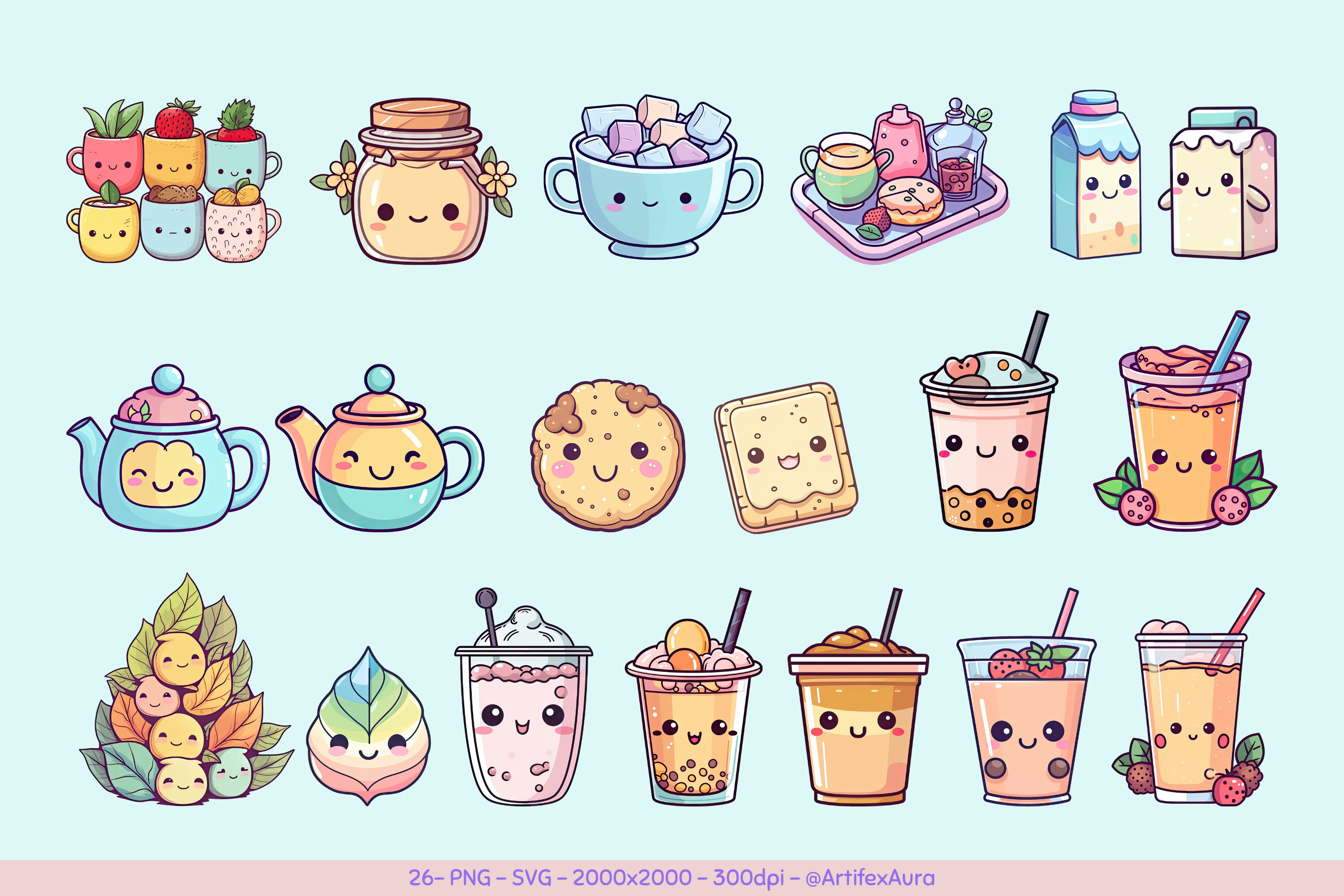 58 PNG SVG Kawaii Tea Clipart Bundle Kawaii (Instant Download) - Etsy