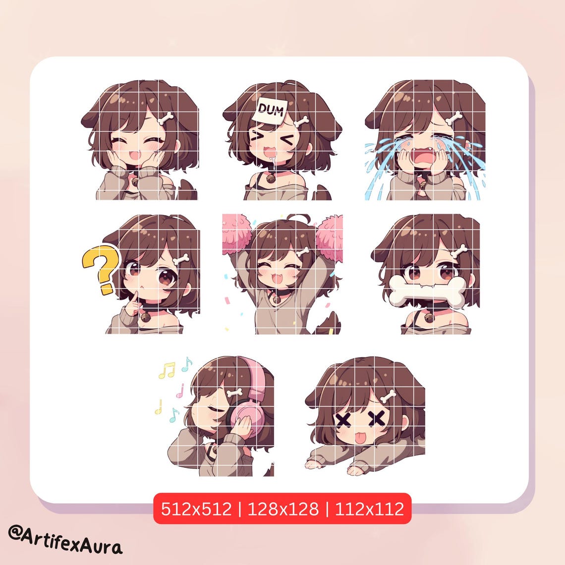 Brown Haired Dog Girl Twitch / Discord Emotes / Stickers (26 Pack ...