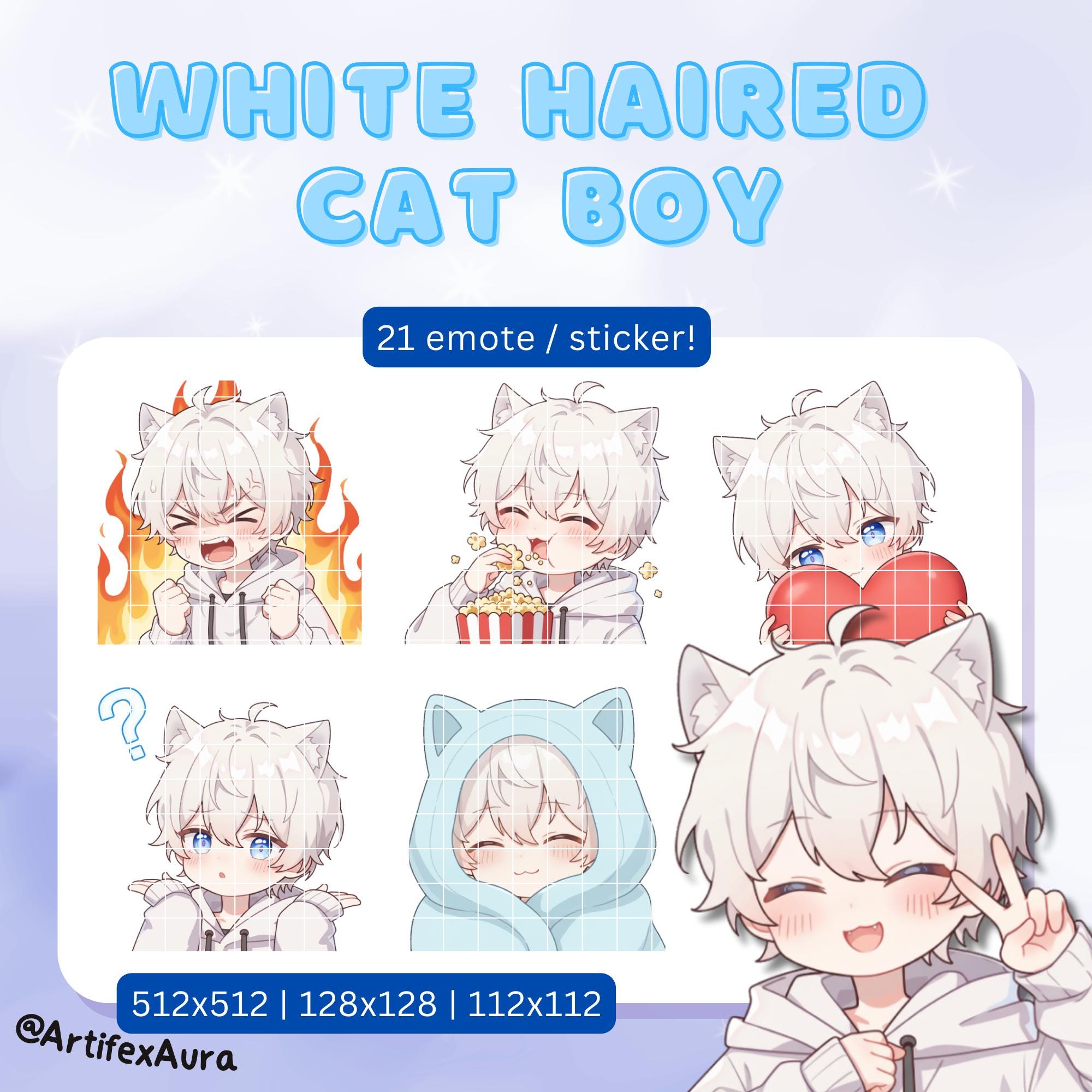 20 Twitch Emotes White Cat Boy - Set, Bundle, Pack, Stickers, Discord ...