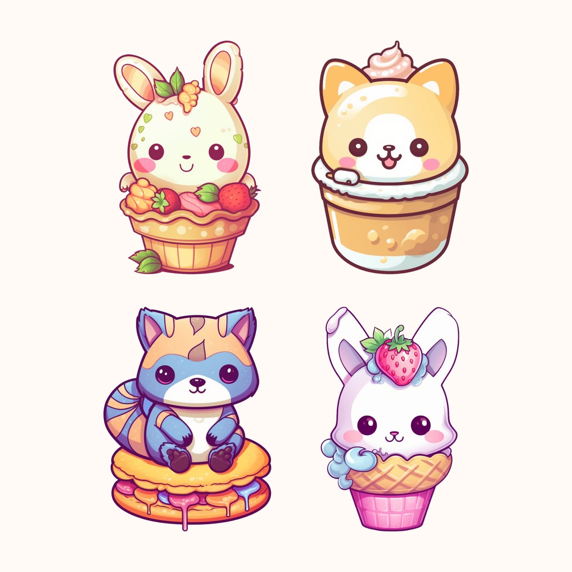 22 PNG SVG Kawaii Animal Desserts Clipart Bundle Kawaii - Etsy