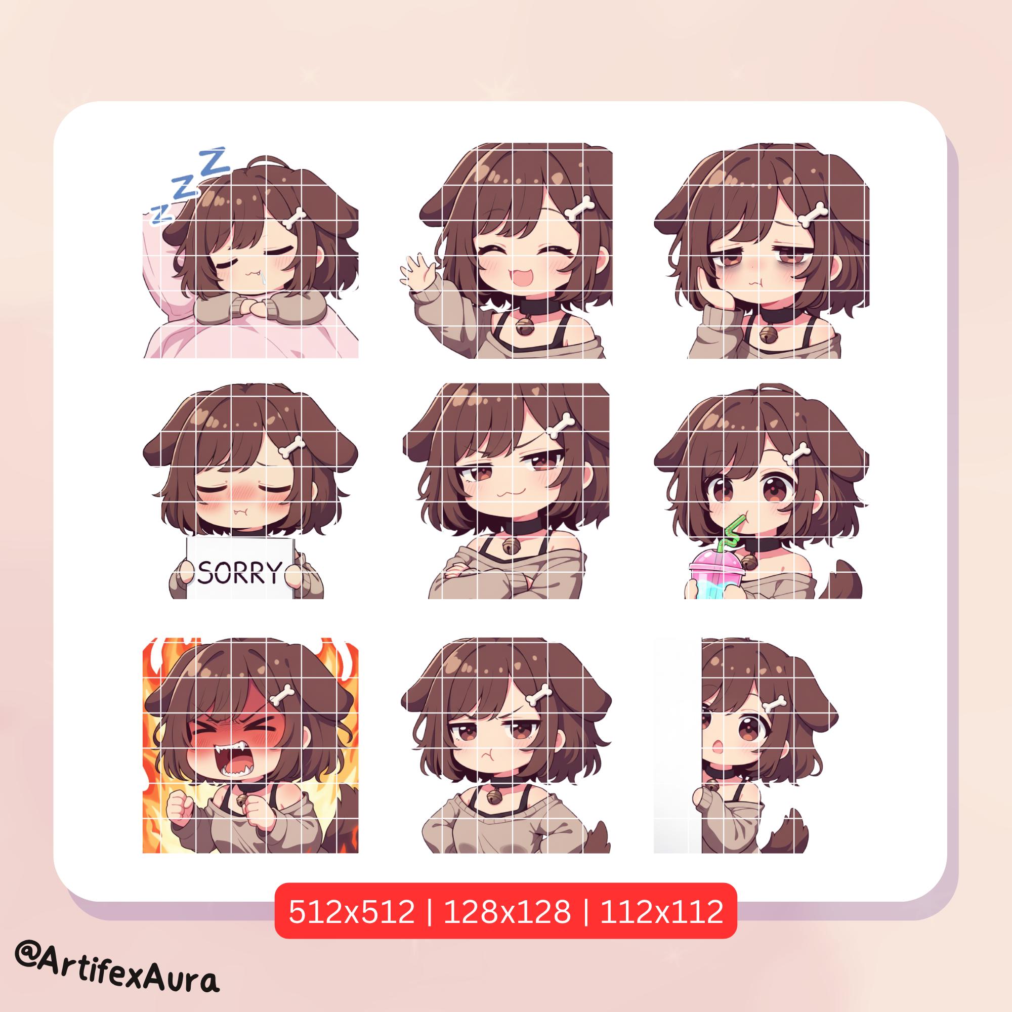 Brown Haired Dog Girl Twitch / Discord Emotes / Stickers (26 Pack ...