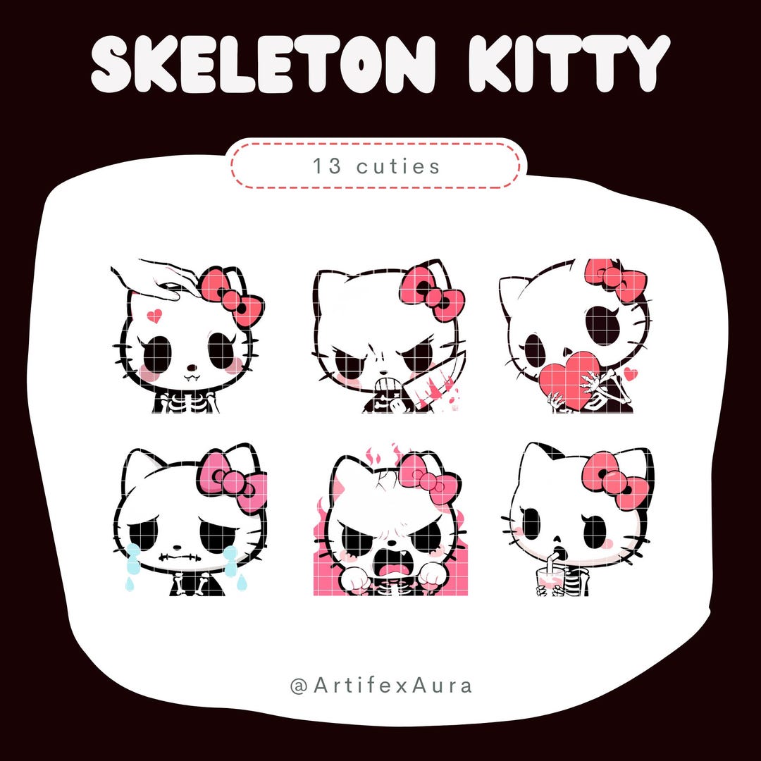 13 Twitch Emotes Cat Set - Skeleton Kitty Decor; Stickers Bundle, Pack ...