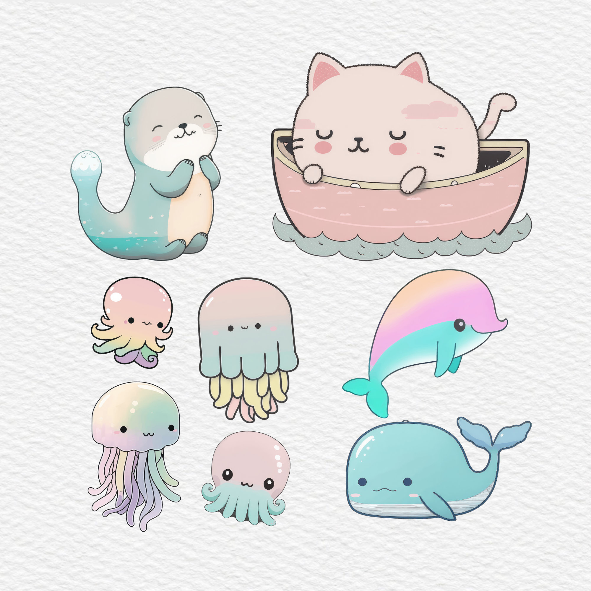 24 PNG SVG Kawaii Sea Creatures Clipart Set - Cute Clipart Animals ...