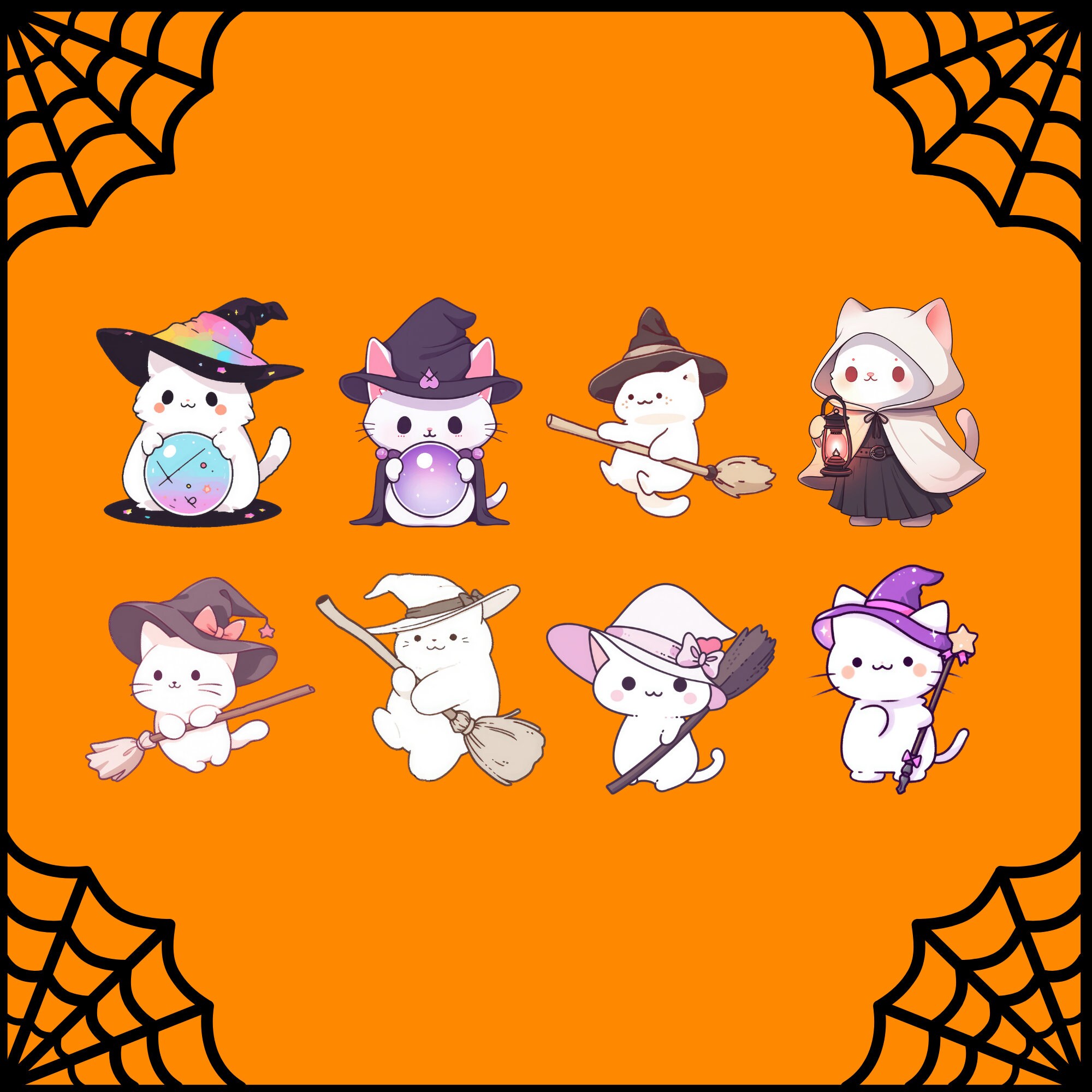 17 PNG SVG Kawaii Cat Familiars Set - Halloween Clipart Bundle, Autumn ...