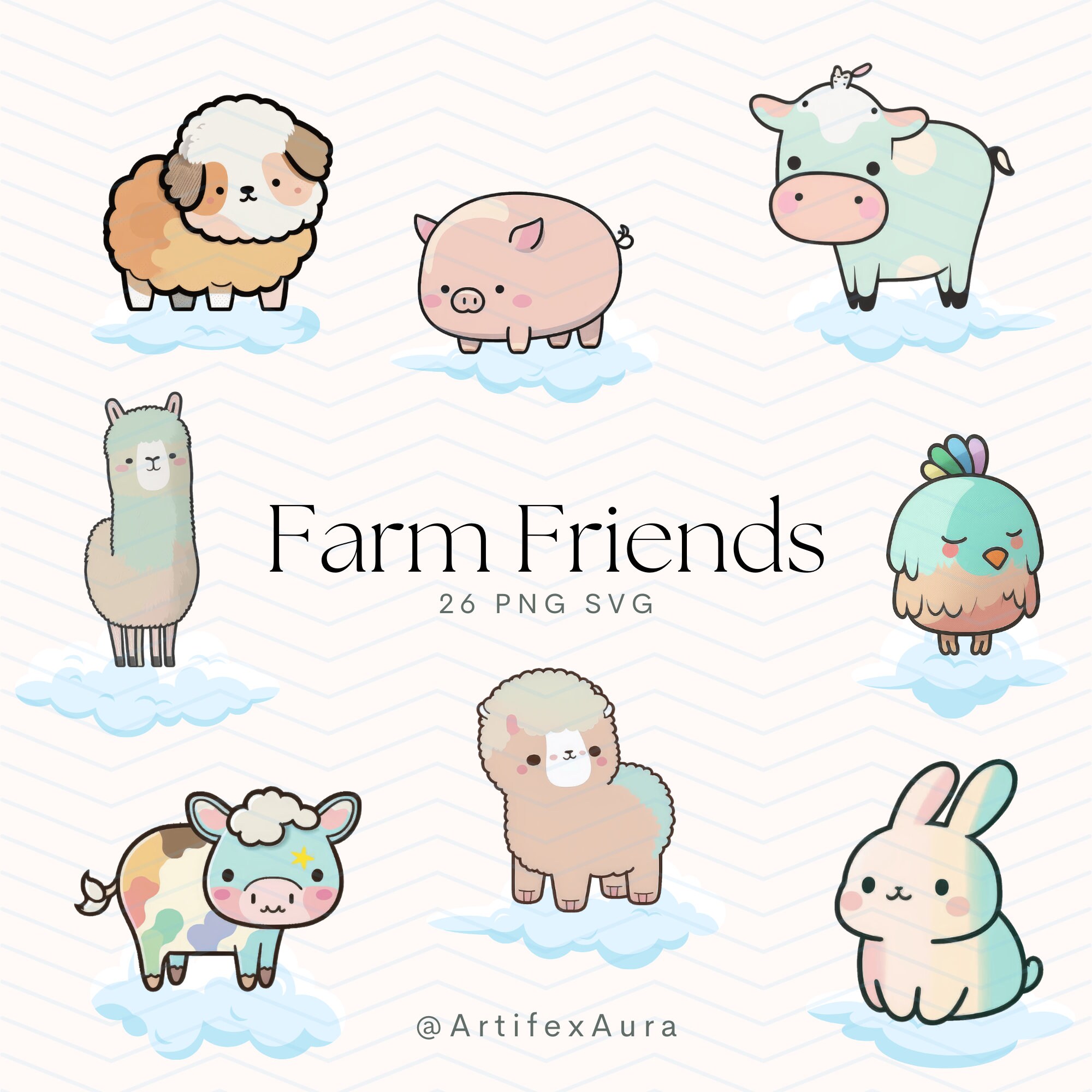 26 PNG SVG Kawaii Farm Animals Clipart Set Cute Clipart - Etsy UK