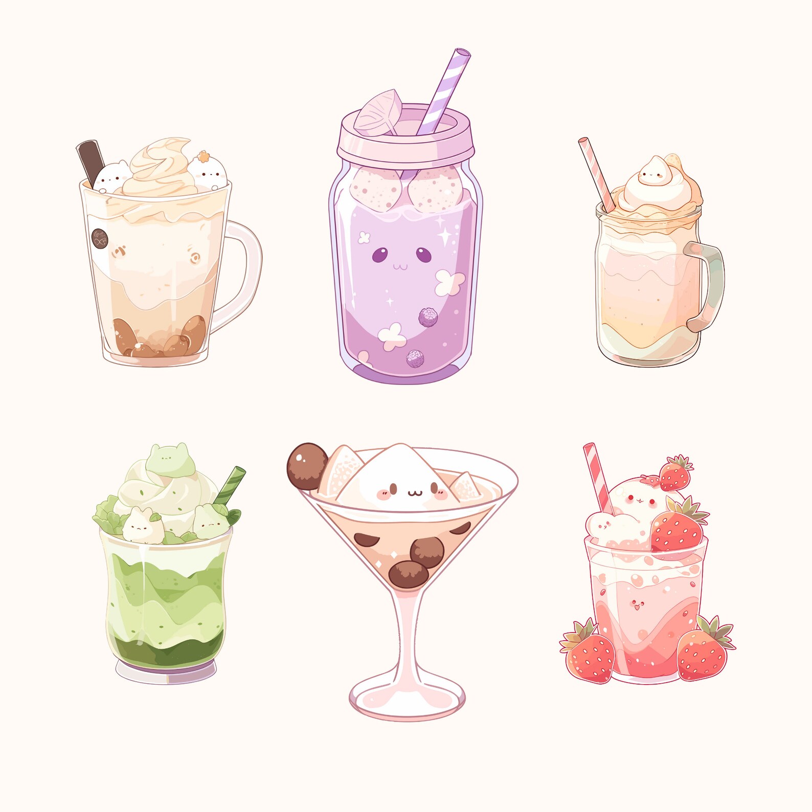 30 PNG SVG Kawaii Coffee Clipart Bundle - Kawaii Clipart, Cute Clipart ...