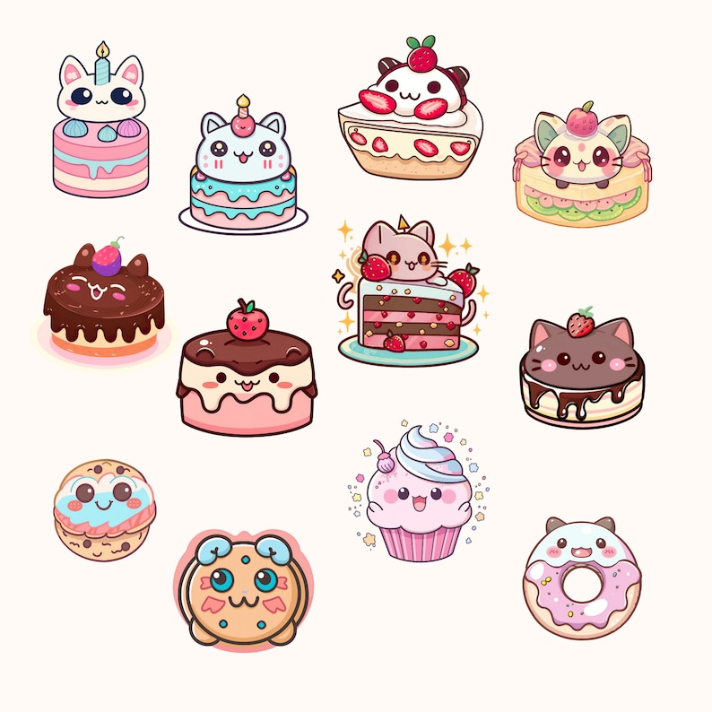 24 PNG SVG Clipart Bundle Kawaii Food Kawaii Desserts - Etsy
