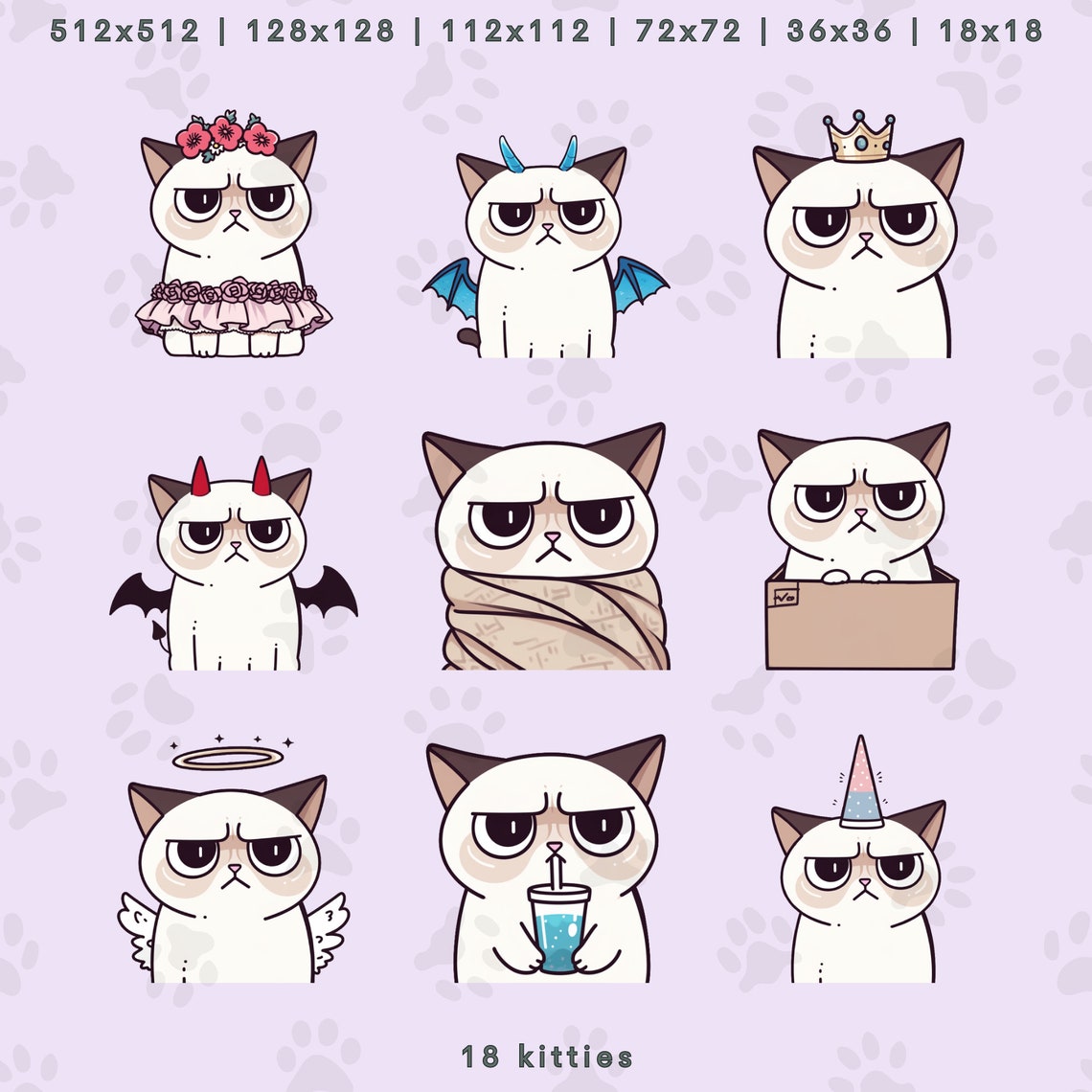 18 Grumpy Kitty Emotes Twitch Emotes Cat, Discord, Youtube Cute Kawaii ...