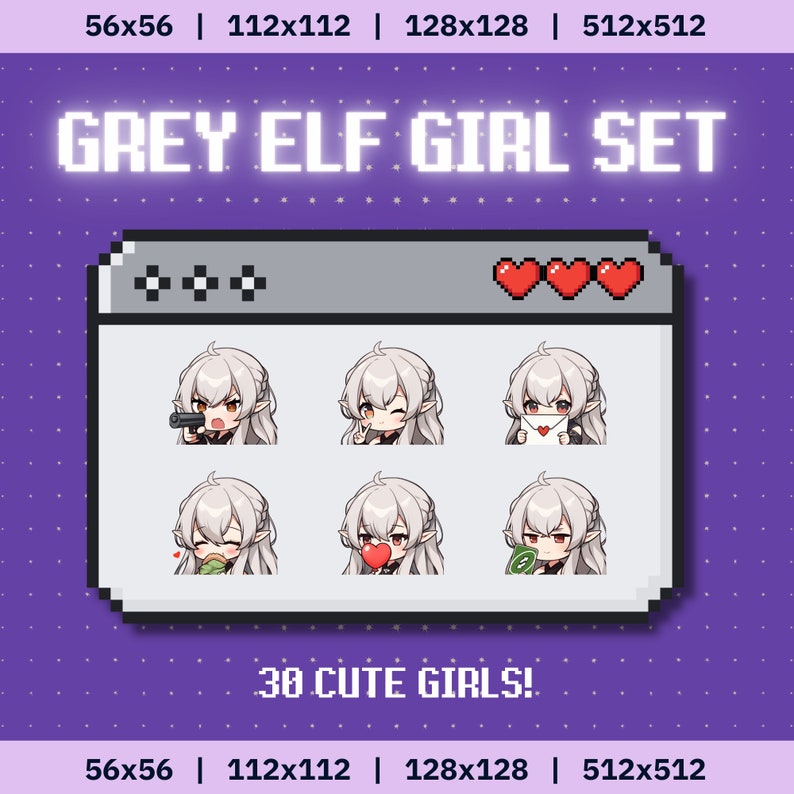 30 Twitch / Discord Emotes Elf Girl With Grey Hair Twitch Stickers and ...
