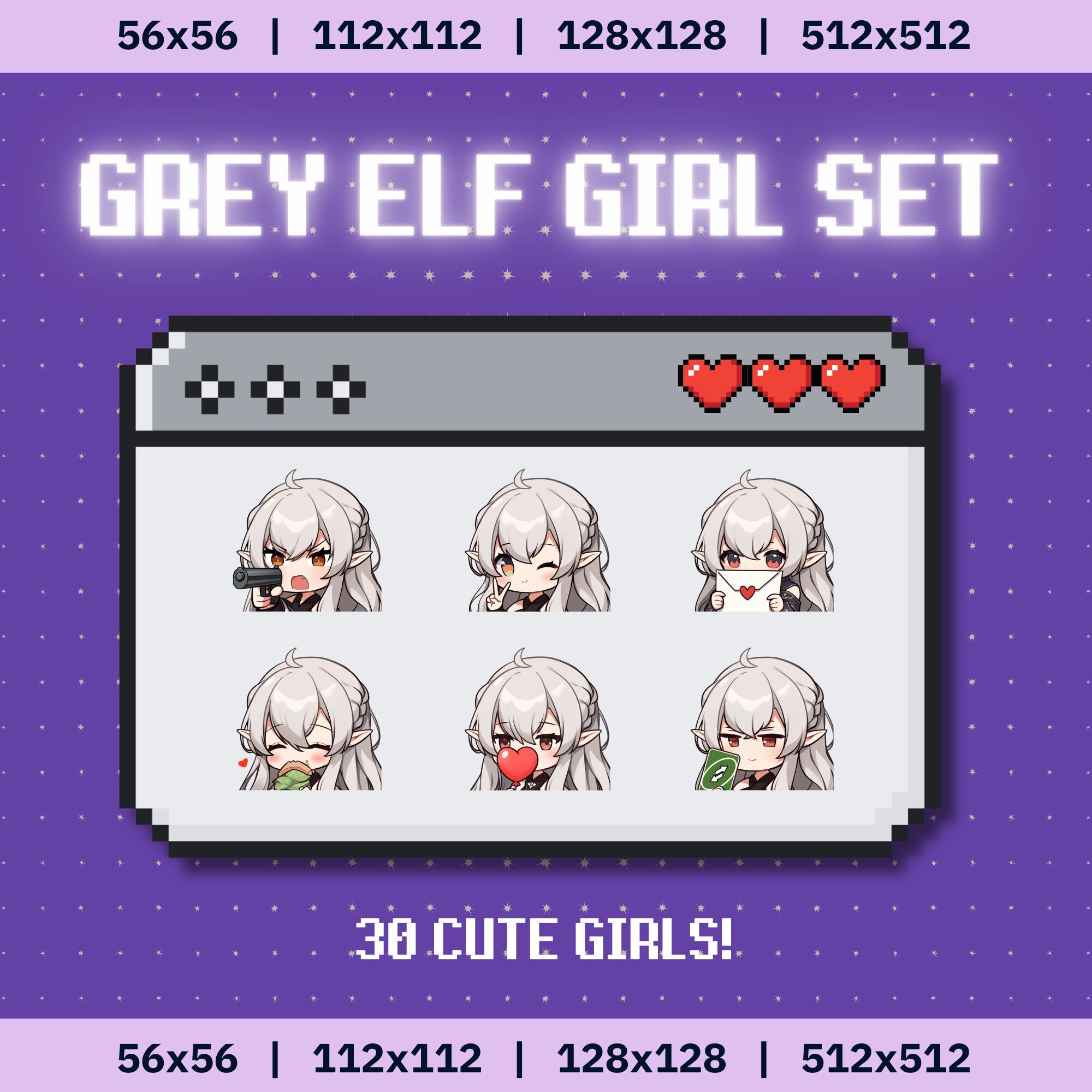 30 Twitch / Discord Emotes Elf Girl With Grey Hair Twitch Stickers and ...