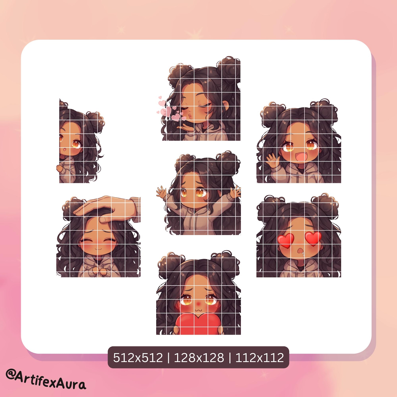 Tan Space Buns Girl Twitch Emotes: Kawaii Chibi Stickers (21 PNG ...