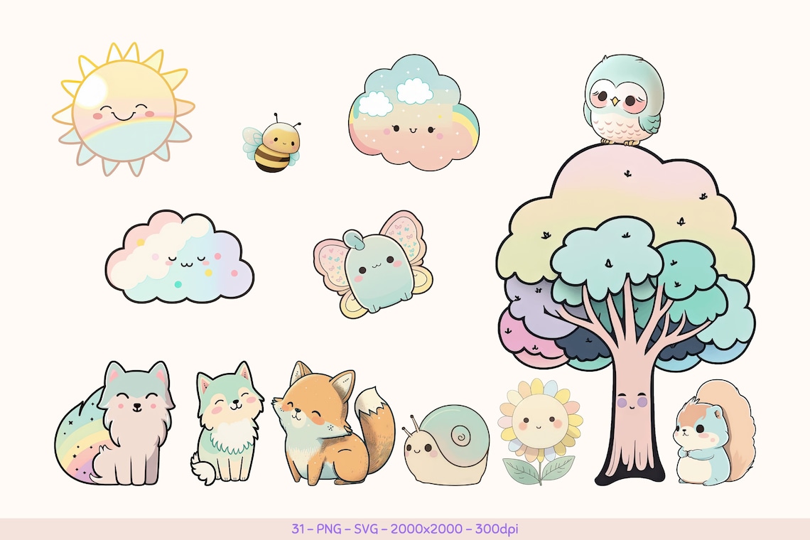 31 PNG SVG Kawaii Animals Clipart Set Cute Clipart Animals, Kawaii ...