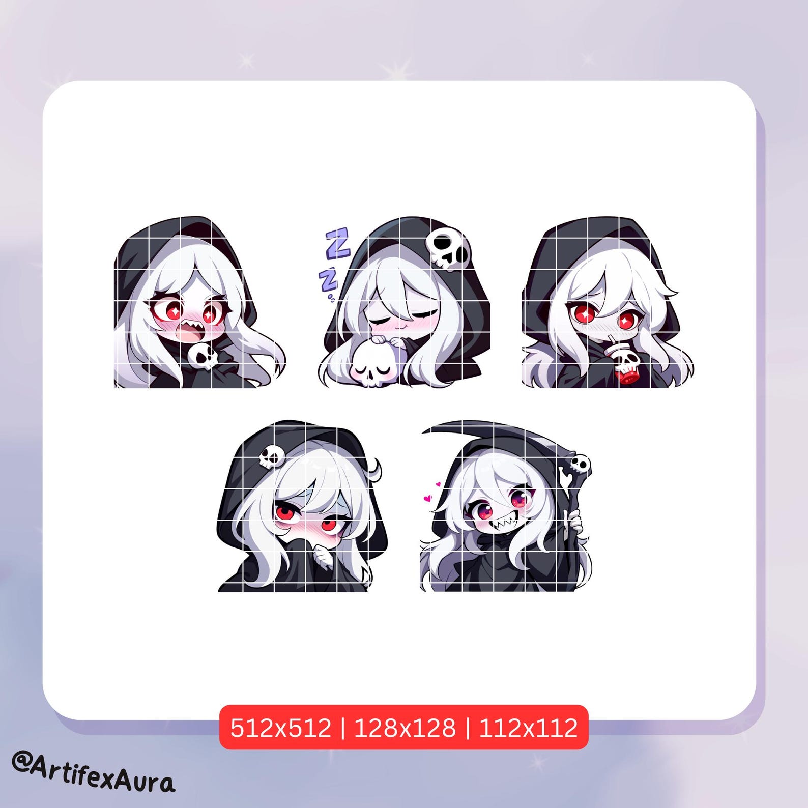 13 Twitch Emotes Girl Grim Reaper Set 1 - Stickers Bundle, Pack; Twitch ...