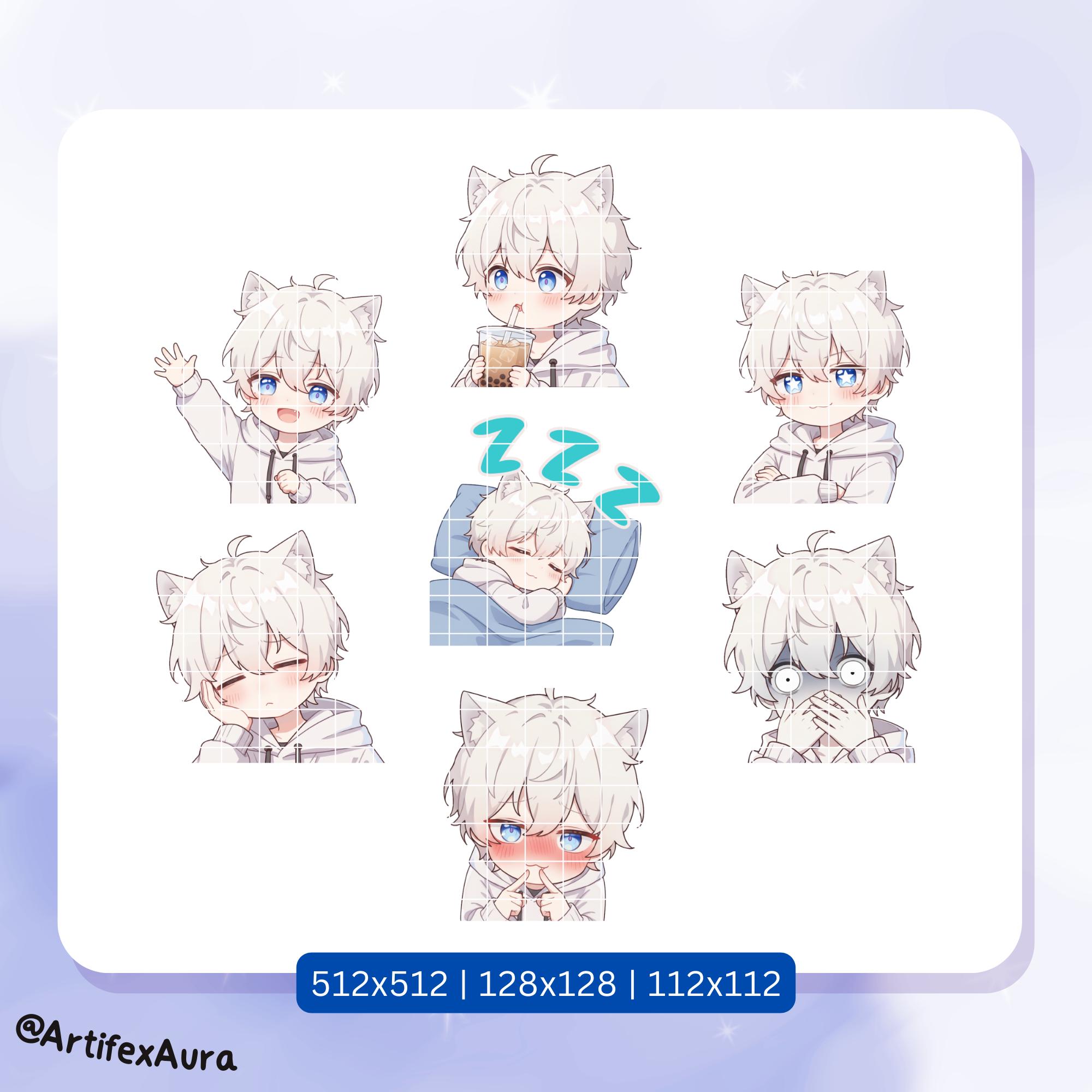 20 Twitch Emotes White Cat Boy - Set, Bundle, Pack, Stickers, Discord ...