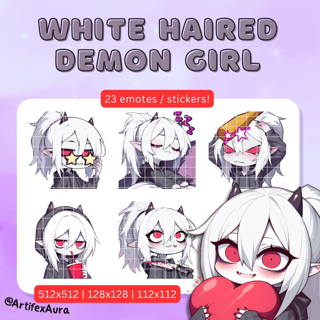 White Haired Devil Elf Girl Twitch Emotes: Anime Chibi Stickers ...