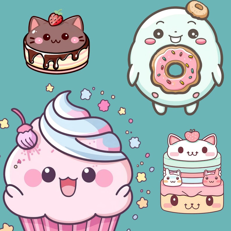 24 PNG SVG Clipart Bundle Kawaii Food Kawaii Desserts - Etsy