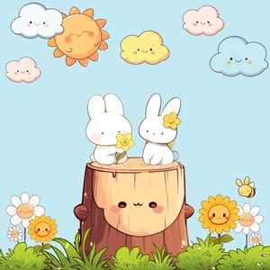 28 Kawaii Bunnies PNG SVG - Cute Kawaii Animal Clipart, Printable ...