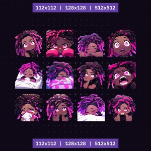 24 Twitch Emotes Girl Brown Pink Braids Black Skin - Emote Sticker Set ...