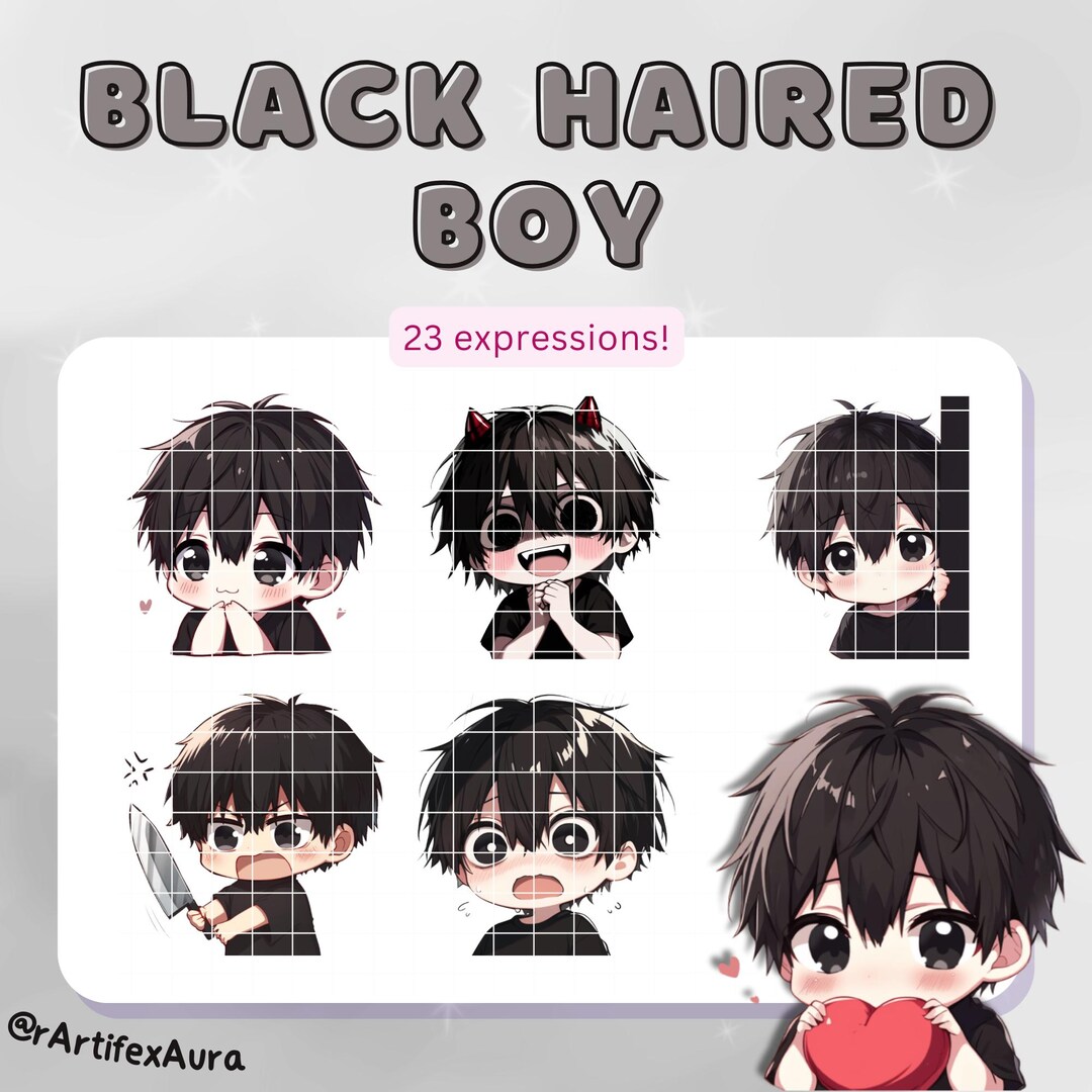 23 Twitch Emote Set Boy Black Hair - Bundle, Pack, Stickers, Discord ...