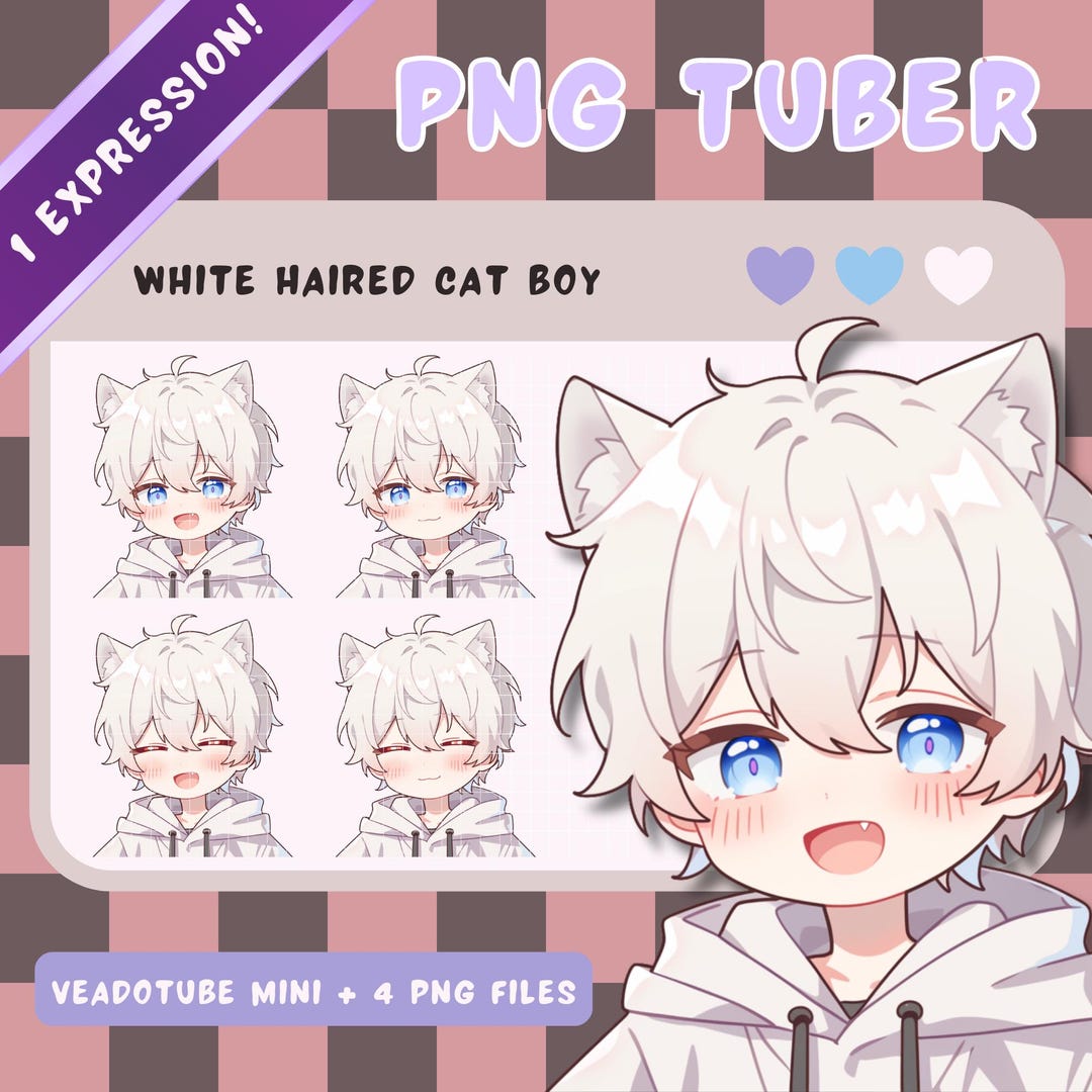 Gato de pelo branco PNGTuber Modelo: Anime Chibi Vtuber - Etsy Portugal