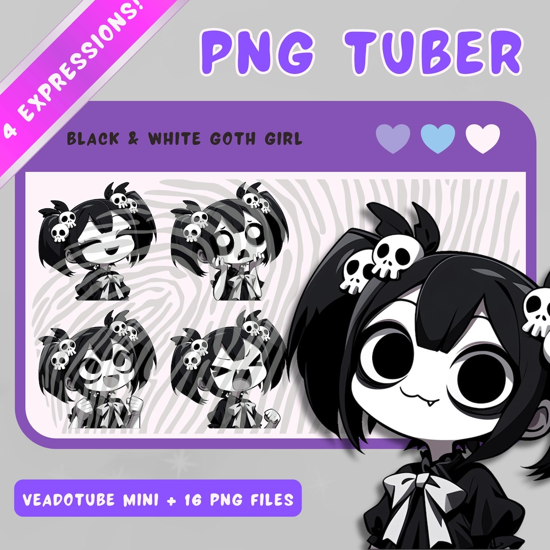 Goth Girl Pngtuber Model: Black Haired Chibi Vtuber - 5 Expressions - Etsy
