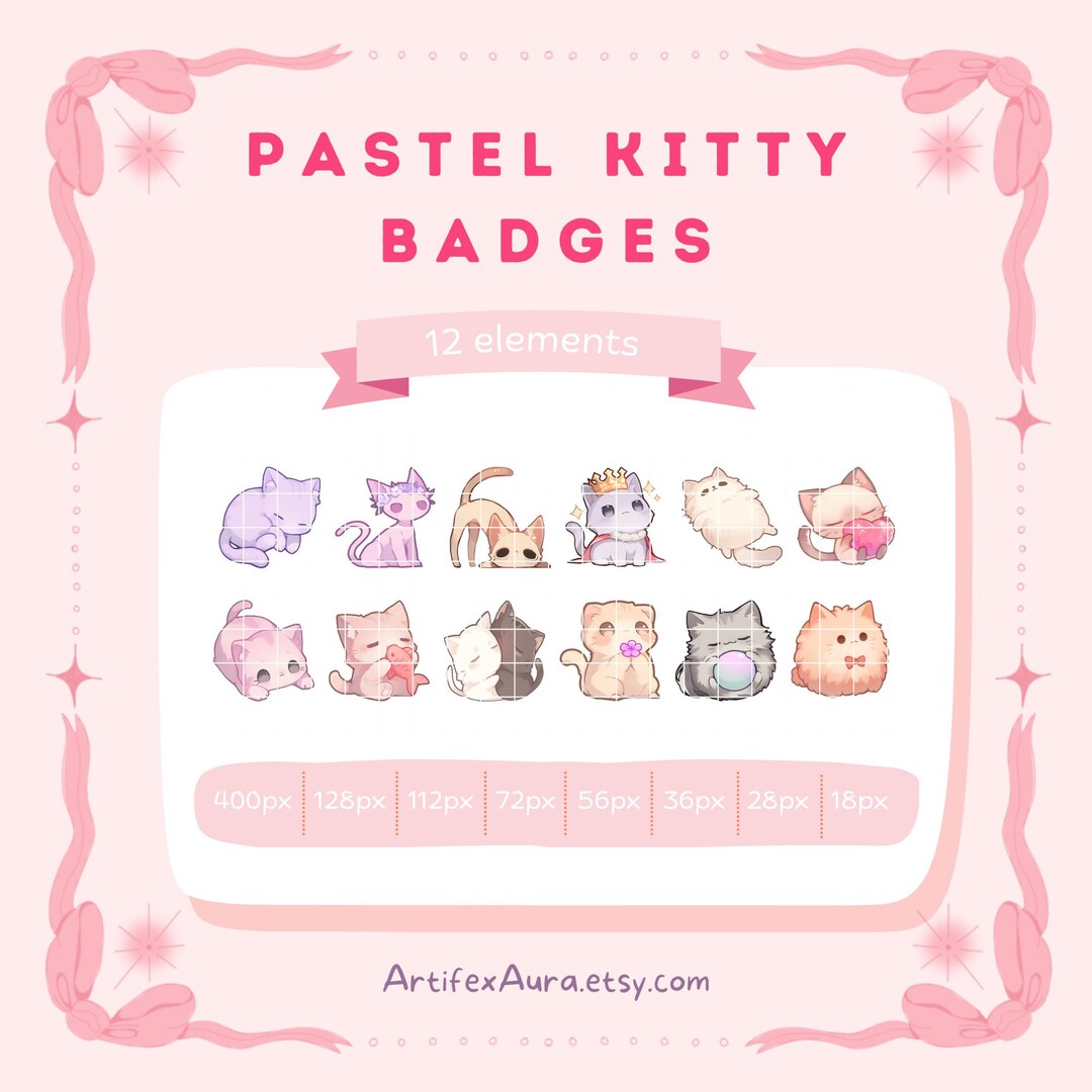 12 Chibi Kawaii Cat Badge Set, Cute Twitch Sub Pack, Bit Badge & Emote ...