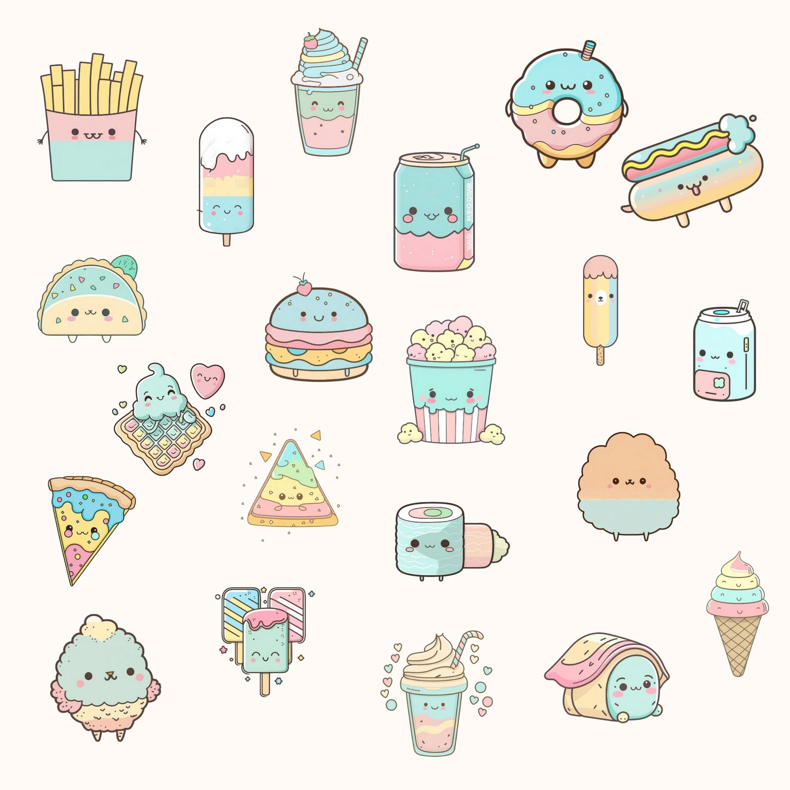 21 PNG SVG Clipart Bundle Kawaii Clipart Kawaii Junk Food - Etsy