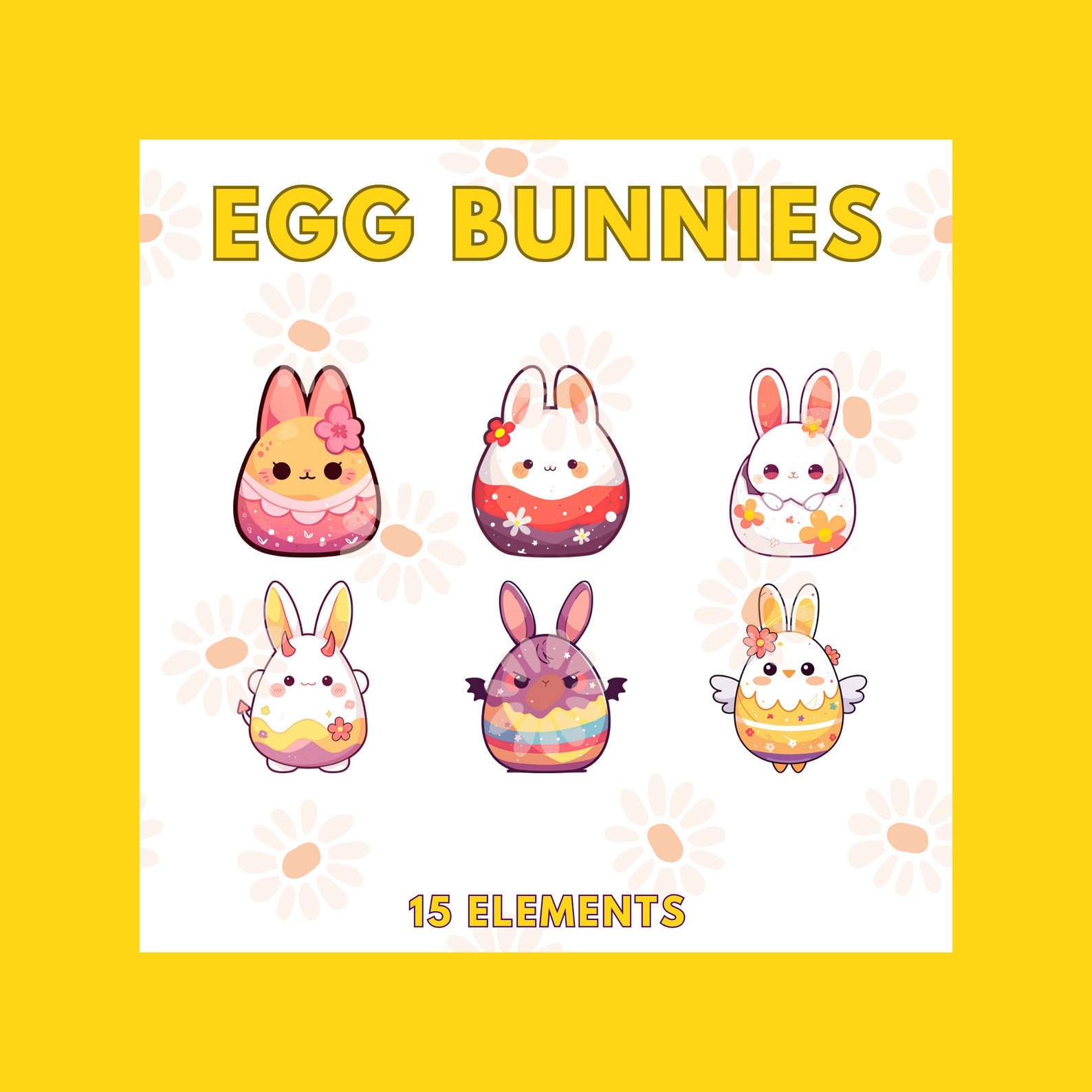 15 Kawaii Bunny Eggs PNG SVG Cute Kawaii Animal Clipart, Printable ...
