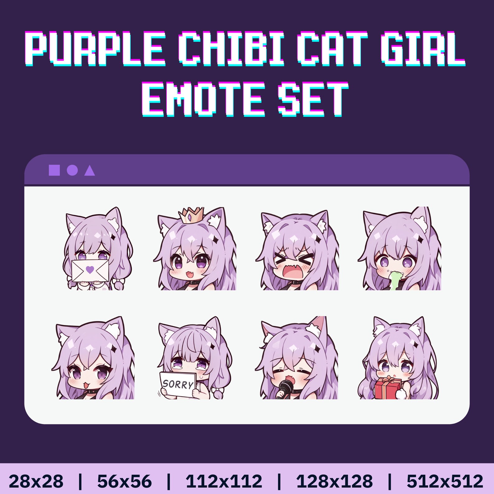 35 Twitch / Discord Emotes Girl Purple Hair - Cat Girl Emotes, Kawaii ...