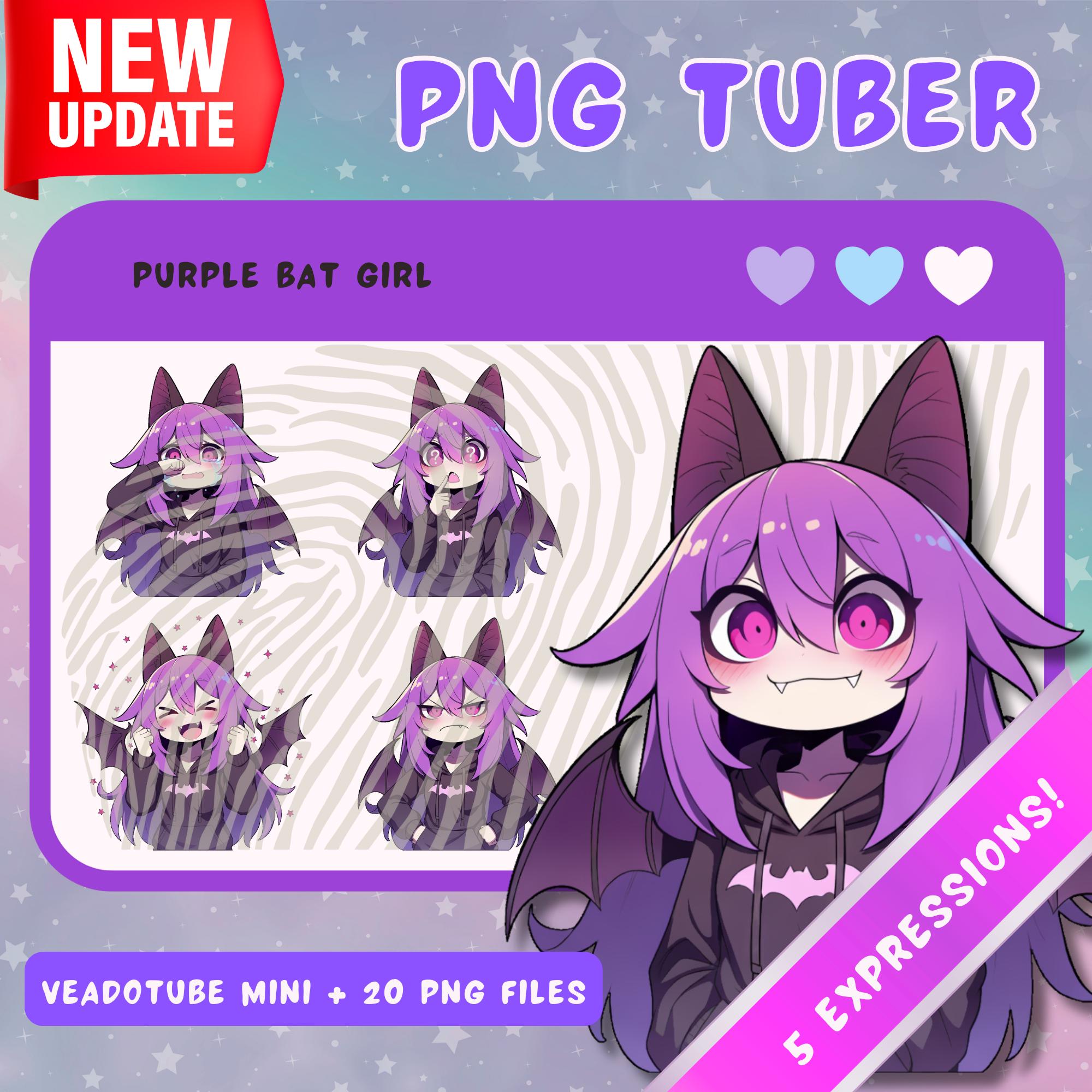 Purple Haired Pngtuber Bat Girl: Chibi Anime Vtuber Asset - 5 ...