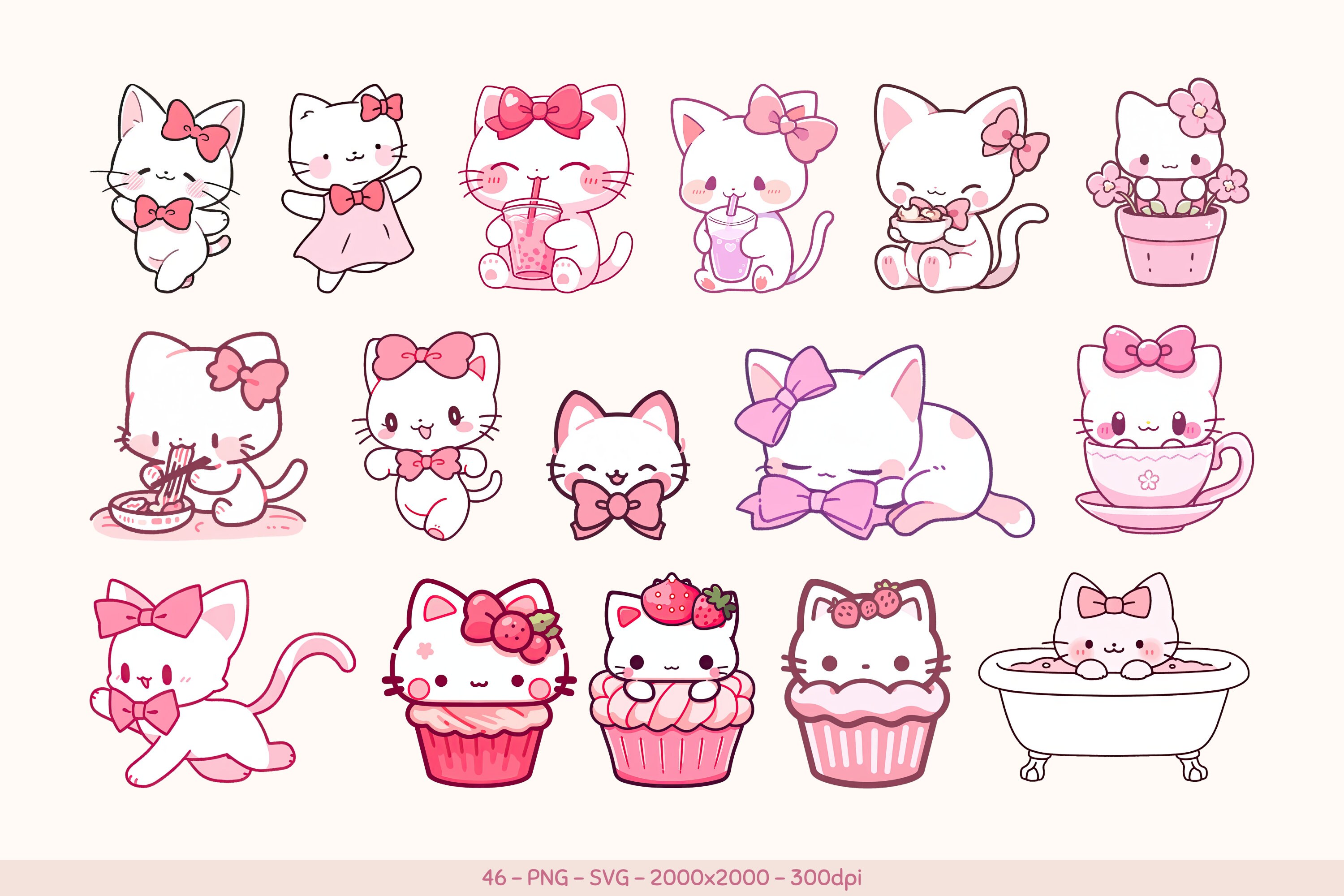 46 PNG SVG Kawaii Cat Clipart Set Kawaii Clipart, Kawaii Cat Stickers ...