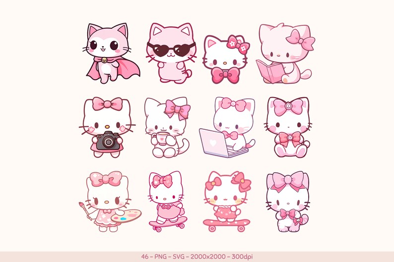 46 PNG SVG Kawaii Cat Clipart Set Kawaii Clipart, Kawaii Cat Stickers ...