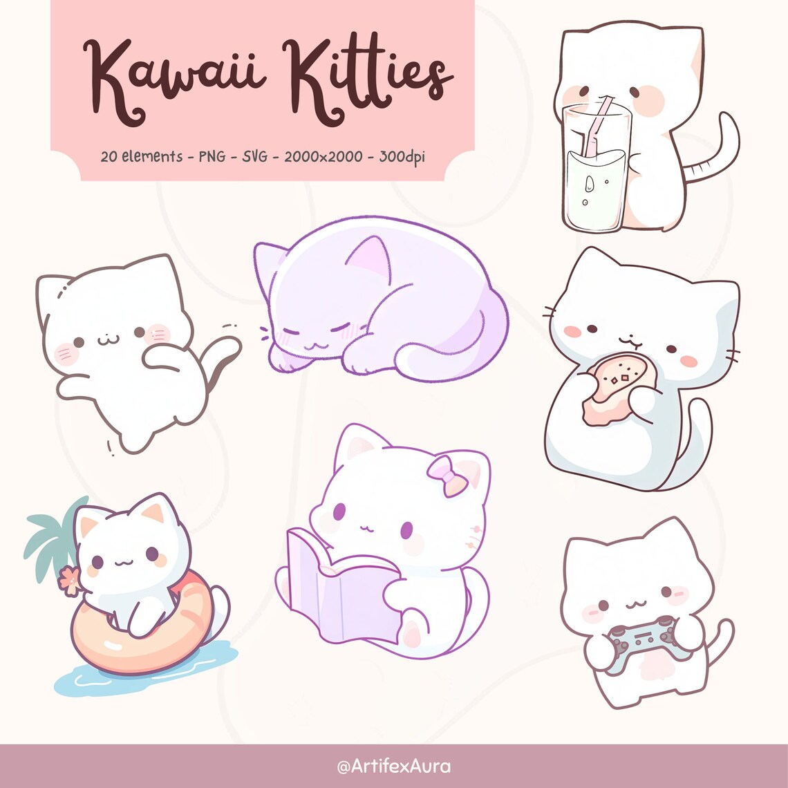20 PNG SVG Kawaii Clipart Set Kawaii Clipart Kawaii Cat - Etsy UK
