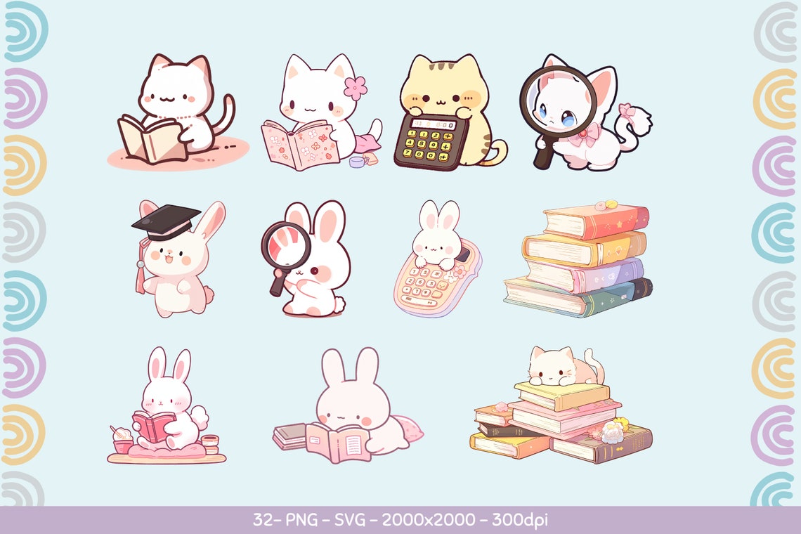 32 PNG SVG Kawaii School Supplies Clipart Teacher Clipart, Kawaii ...