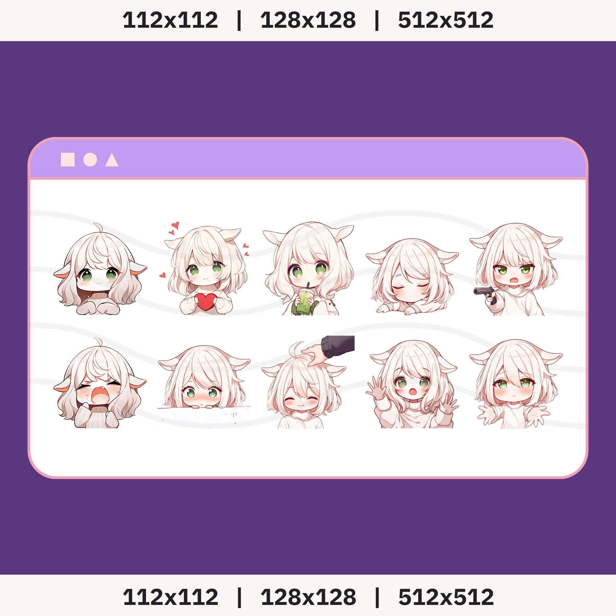 20 Twitch / Discord Emotes Girl With White Hair Twitch Emotes Pack of a ...