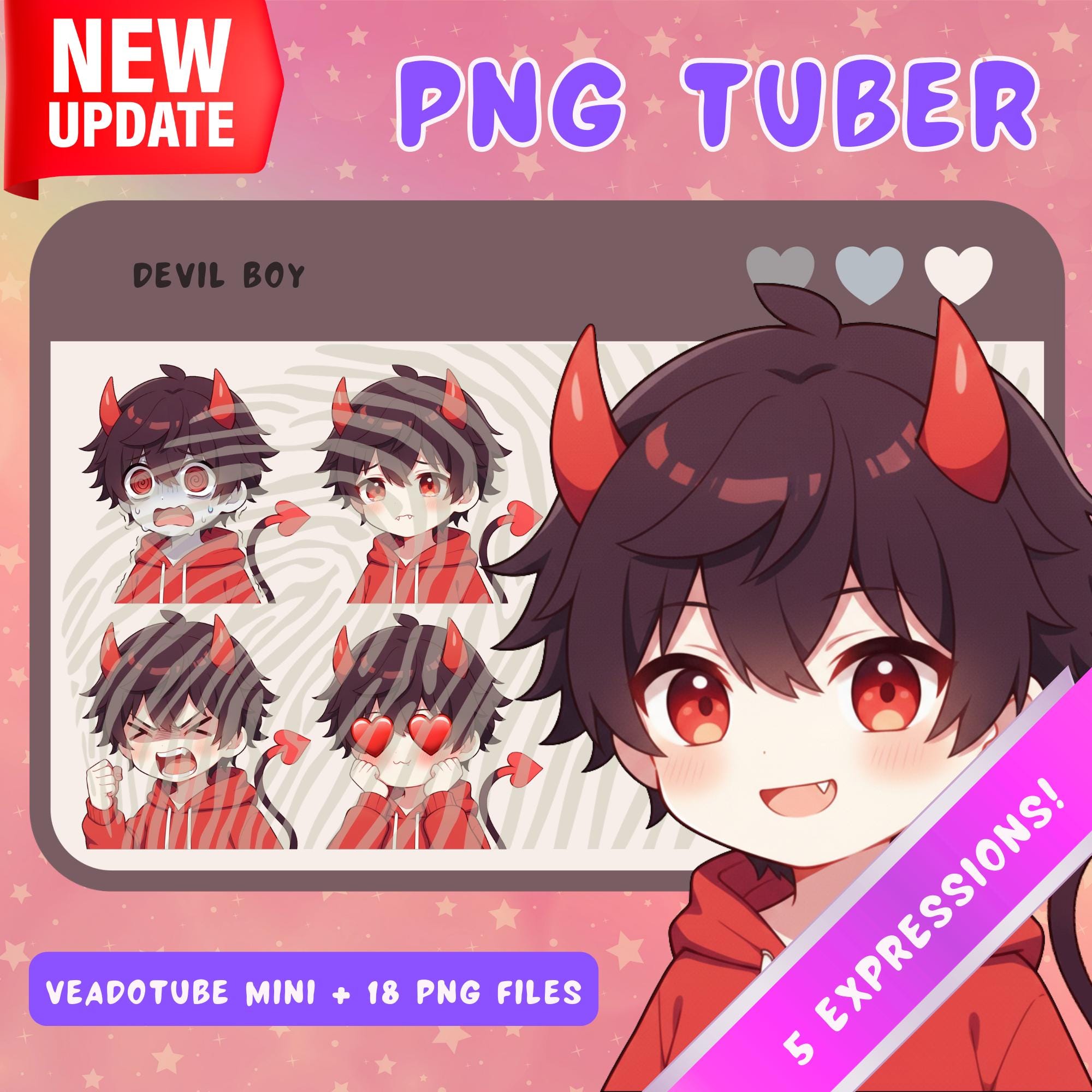 Brown Haired Pngtuber Devil Boy - Anime, Chibi, Kawaii, Premade Twitch ...