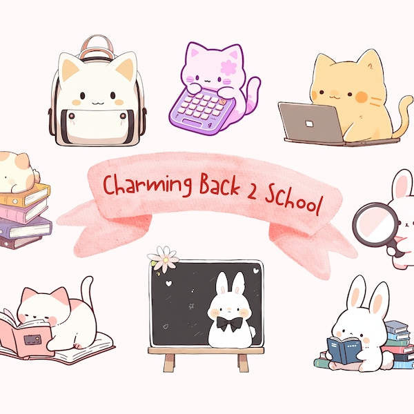 School Kawaii Clipart - Etsy