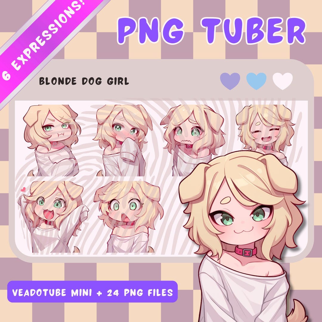 Blonde Droopy Eared Dog Girl Pngtuber Model: Anime Chibi Vtuber Asset ...