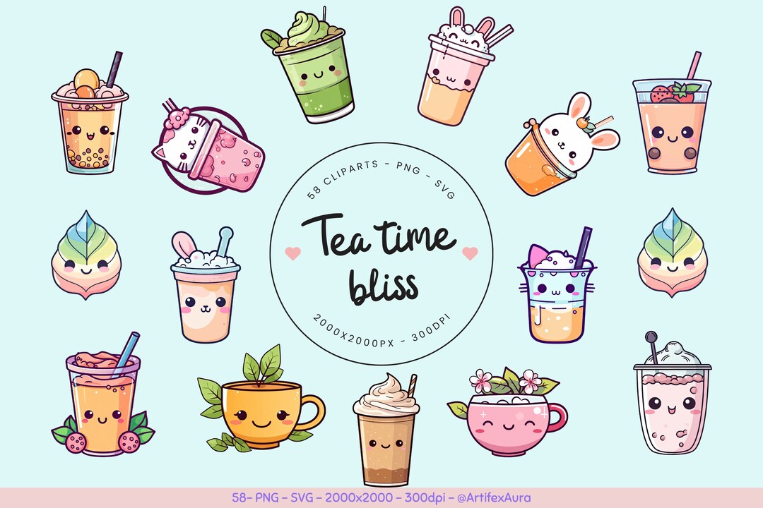 58 PNG SVG Kawaii Tea Clipart Bundle - Kawaii Stickers Png, Kawaii ...