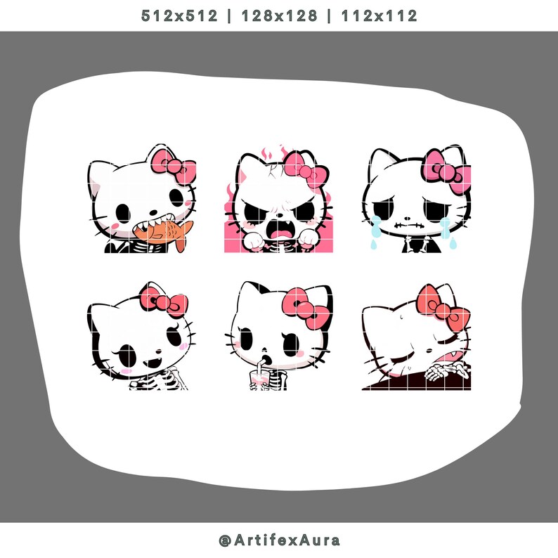 13 Twitch Emotes Cat Set - Skeleton Kitty Decor; Stickers Bundle, Pack ...