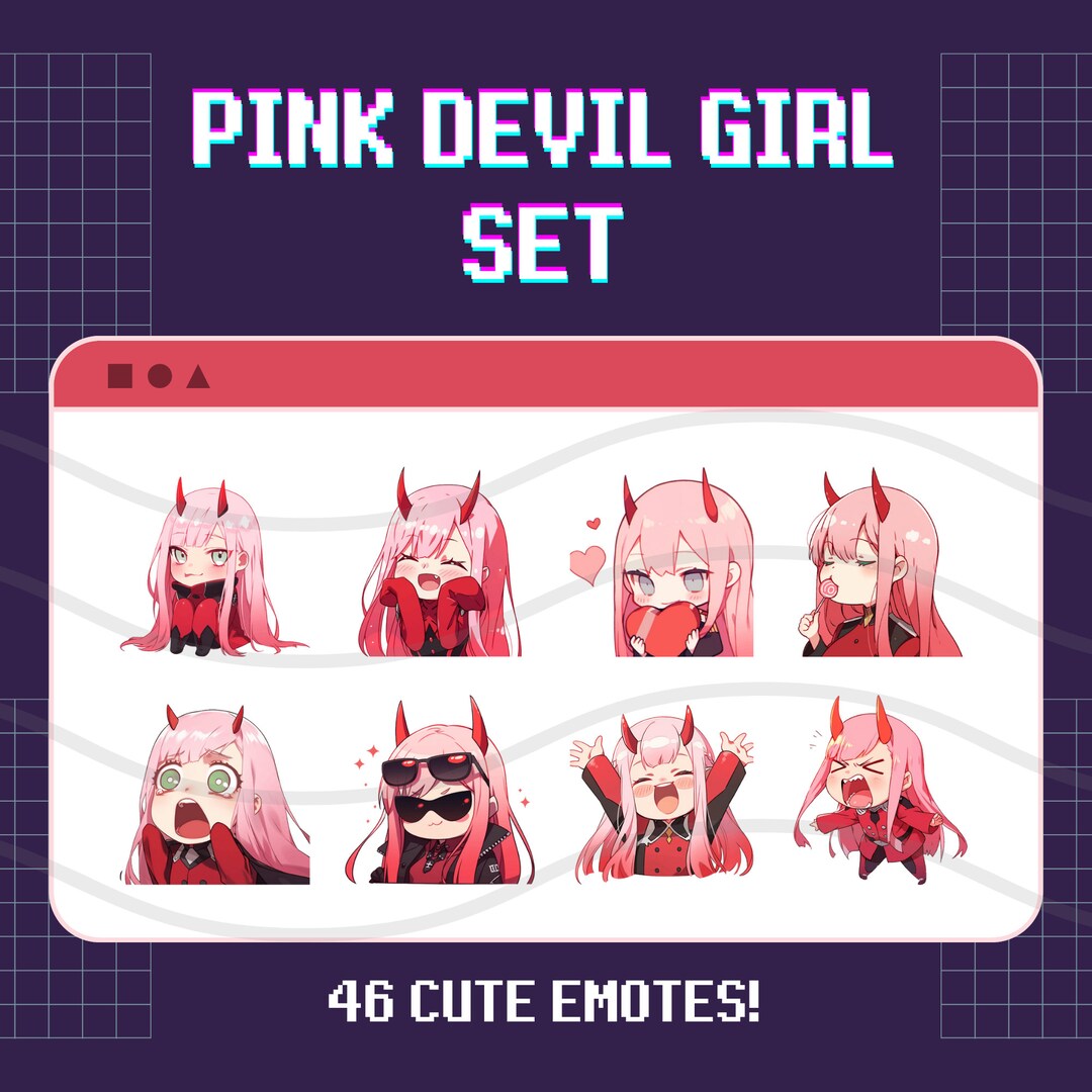 46 Twitch / Discord Emotes Pack Horned Chibi Devil Girl With Pink Hair ...