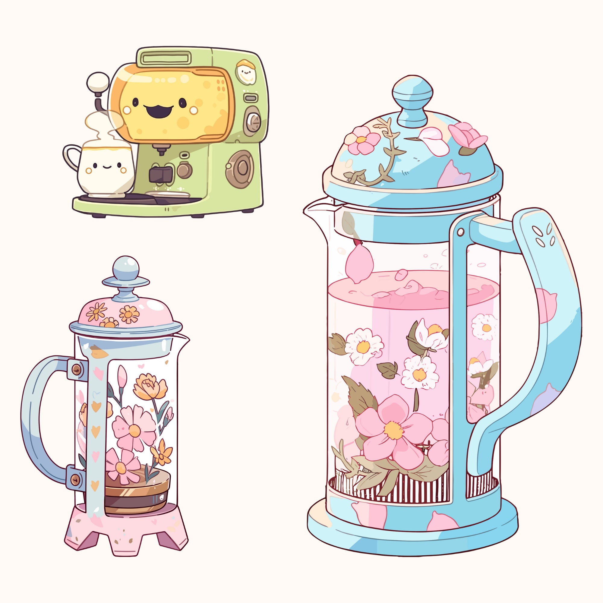 30 PNG SVG Kawaii Coffee Clipart Bundle - Kawaii Clipart, Cute Clipart ...