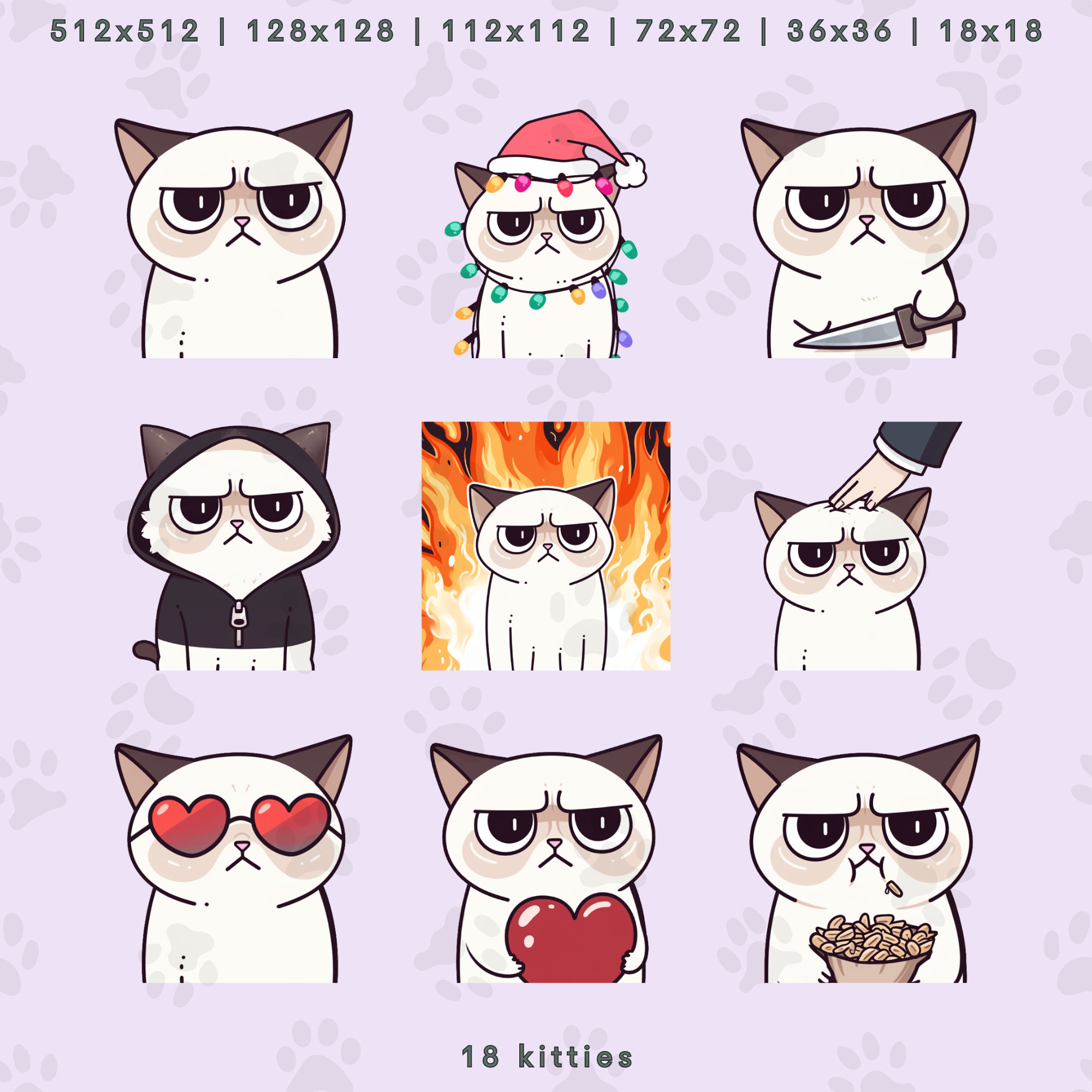 18 Grumpy Kitty Emotes Twitch Emotes Cat, Discord, Youtube Cute Kawaii ...