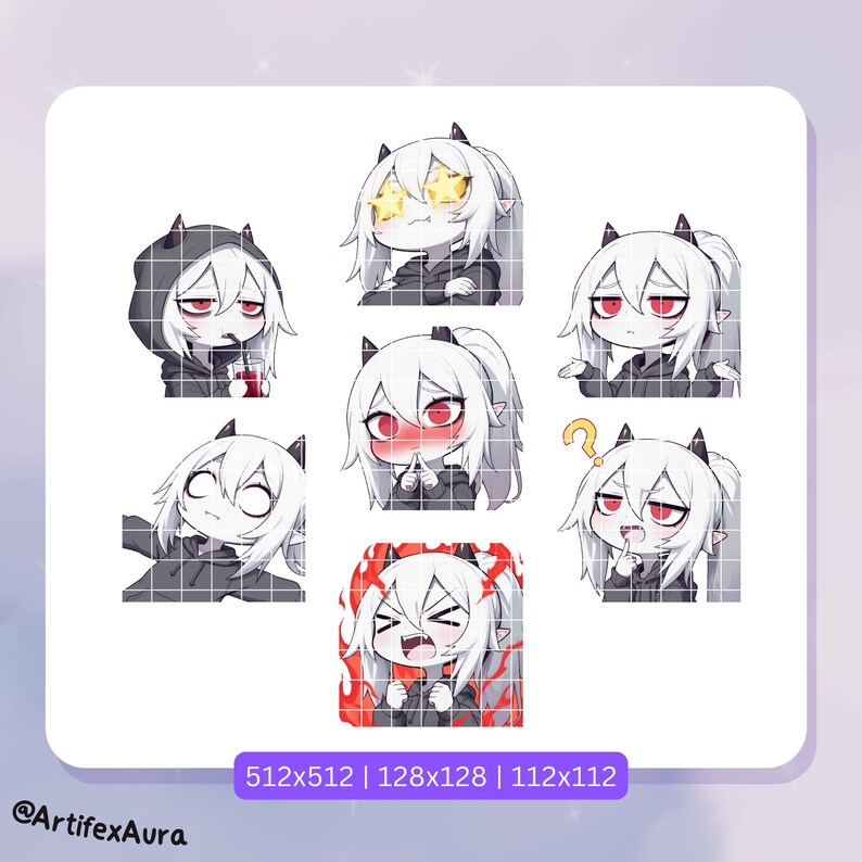 White Haired Devil Elf Girl Twitch Emotes: Anime Chibi Stickers ...