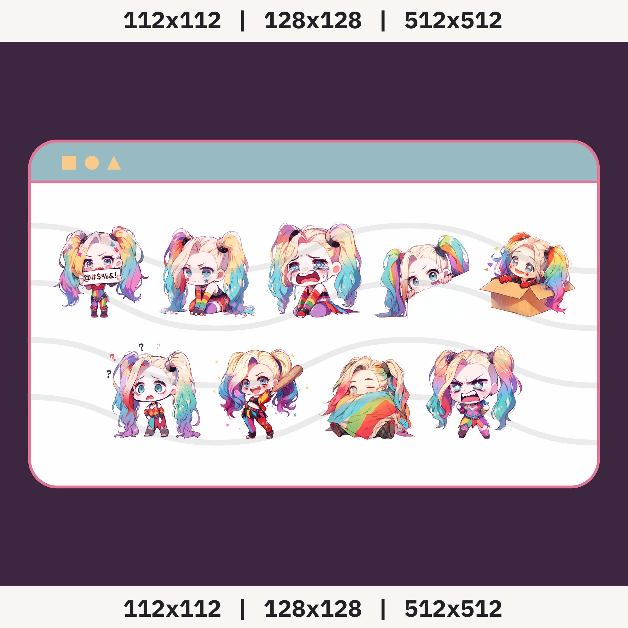25 Twitch / Discord Emotes Pack Chibi Rainbow Haired Girl Twitch Emotes ...