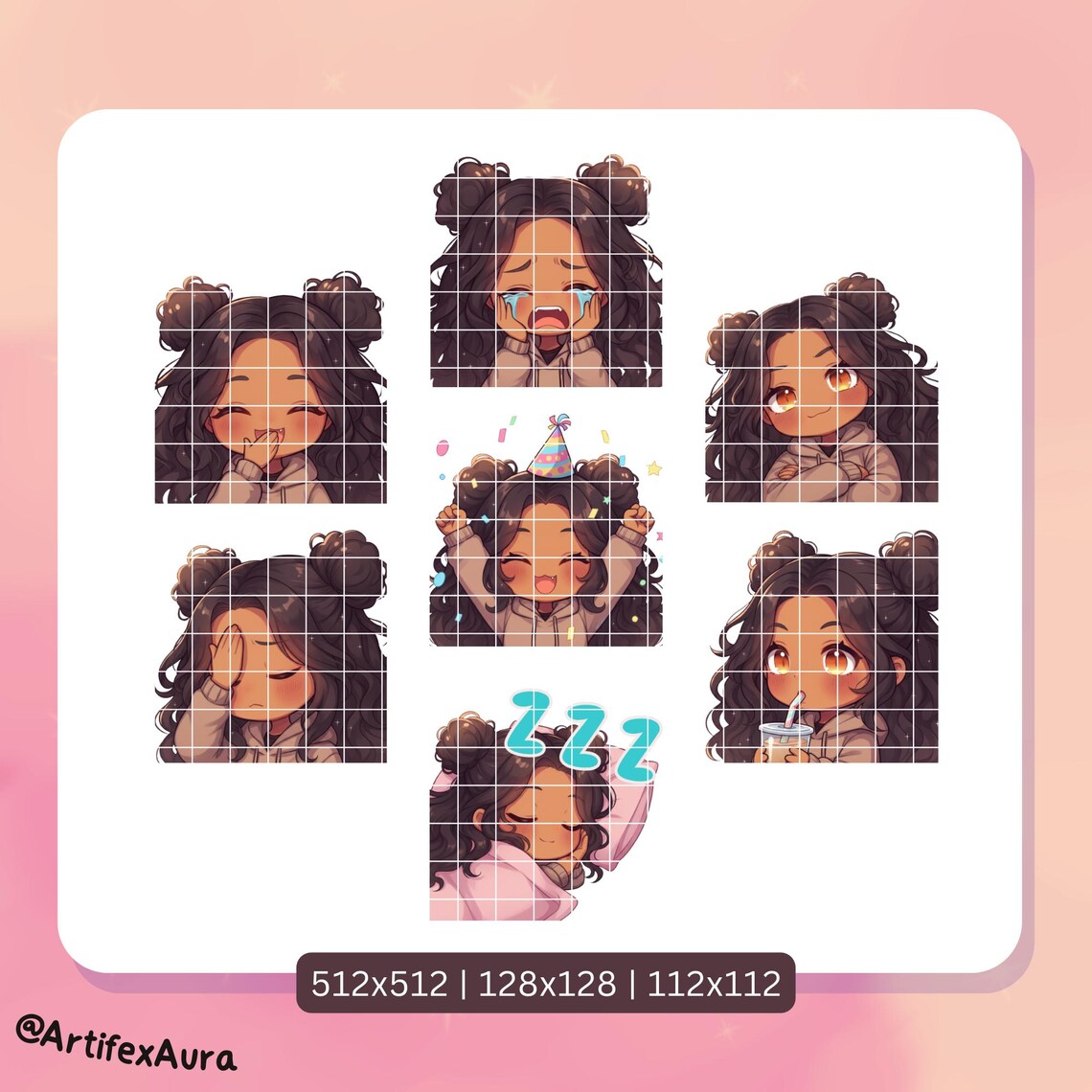 Tan Space Buns Girl Twitch Emotes: Kawaii Chibi Stickers (21 PNG ...